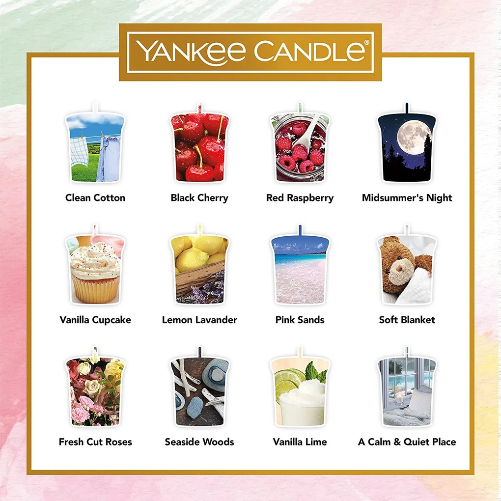 Yankee Candle Dárková sada: 12x votivní vonná svíčka a 1x svícínek