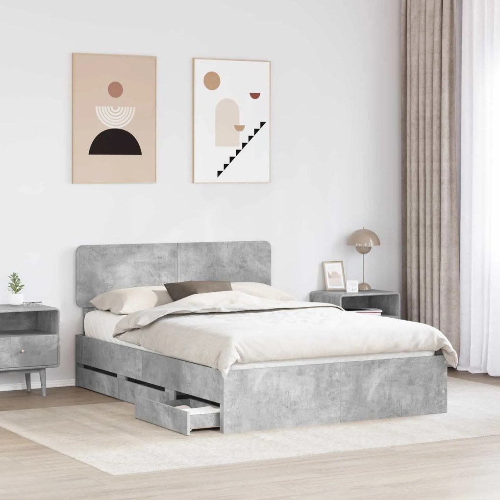 Rám postele s čelo Betonově Šedá 160 x 200 cm Dřevěný materiál 3412167