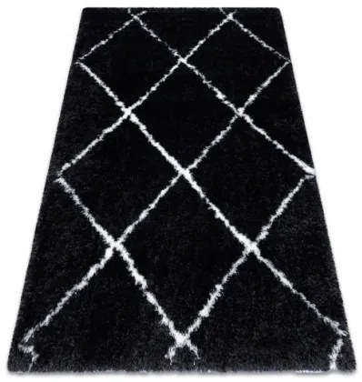 Koberec FLUFFY 2373 shaggy kratka, trellis - antracit / bílý