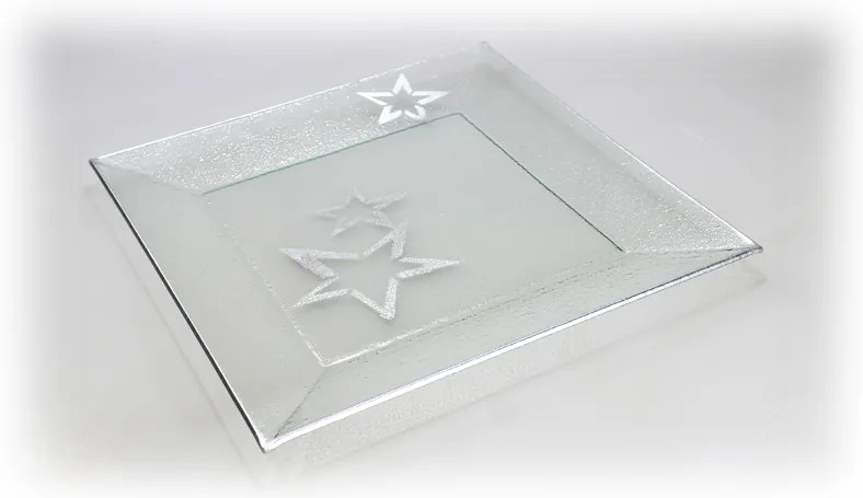 BDK-GLASS Vánoční skleněný tác 32x32cm - stříbrný
