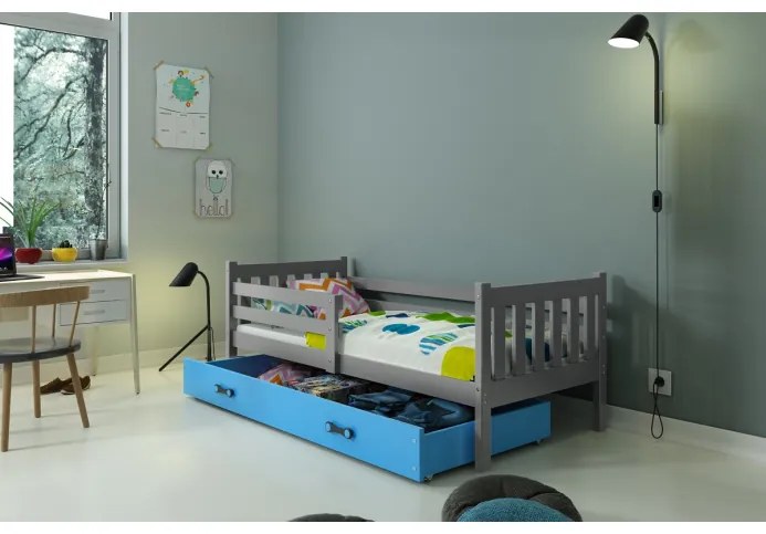 Dětská postel s úložným prostorem bez matrace 80x190 CHARIS - grafit / modrá