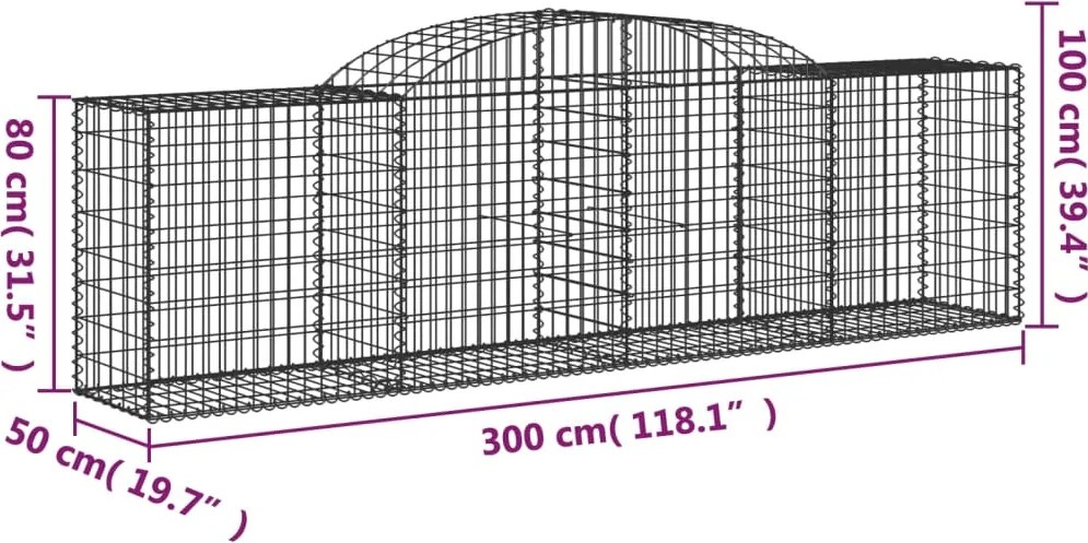 Klenuté gabionové koše 13ks 300x50x80/100 cm pozinkované železo 3146694