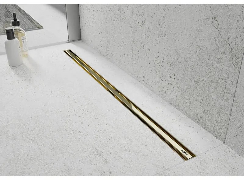 Mexen Flat nerezový sprchový žlab s rotačním 360° sifonem 60 cm, vzor SLIM, zlatá, 1541060