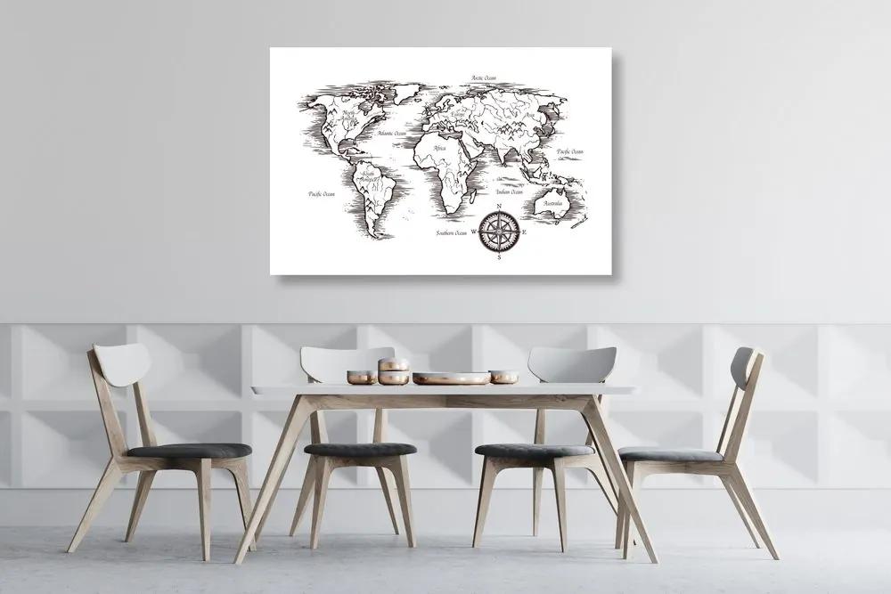 Obraz na korku mapa světa v nádherném provedení