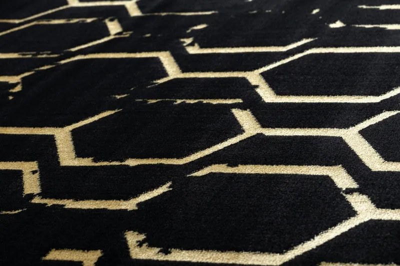 Dywany Łuszczów, Kusový koberec Gloss 407C 86 black/gold, 120x170, černá, chodba / předsíň