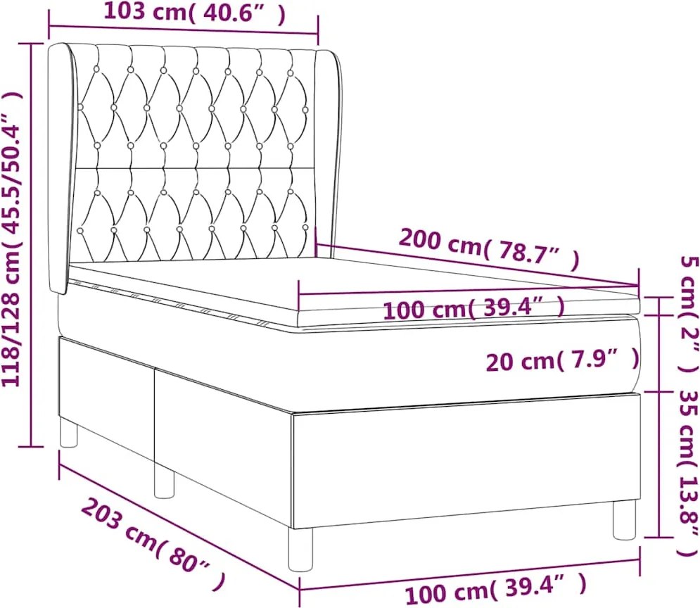 Box spring postel s matrací taupe 100 x 200 cm textil 3128185