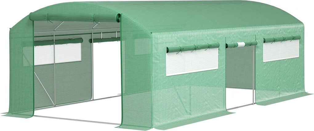 Outsunny Zahradní skleník 6x3x2 m Tunelový skleník se 6 síťovanými okny, UV-odolný PE potah a 3 rolovací zipové dveře pro zahradu | Aosom