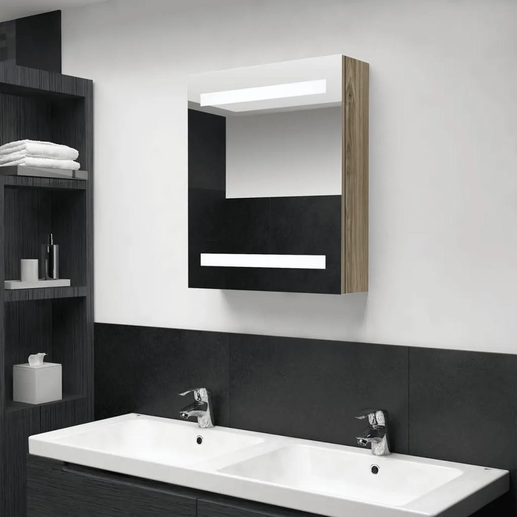 326484 vidaXL LED koupelnová zrcadlová skříňka dub 50 x 14 x 60 cm