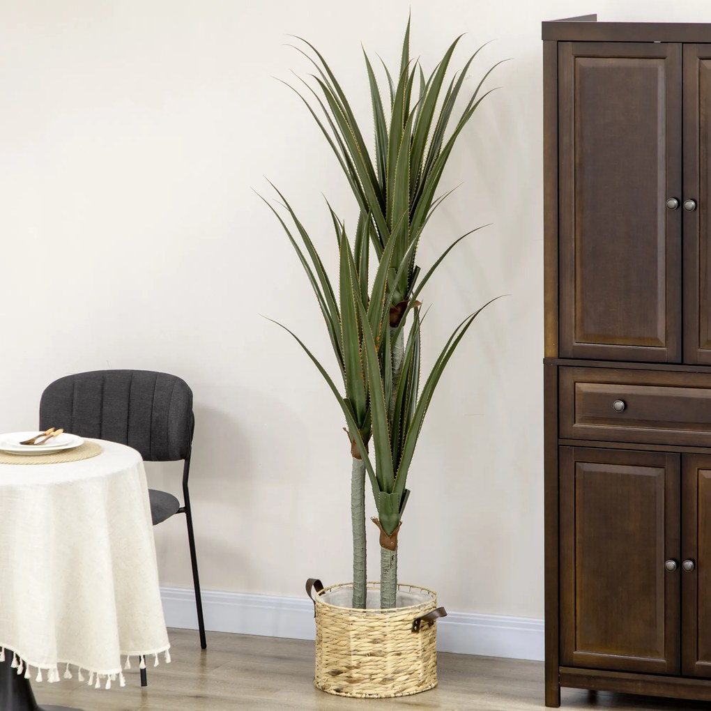 Umělá rostlina yucca HOMCOM v květináči 190 cm - 39 realistických listů pro dekoraci domova, obývacího pokoje, kanceláře a zahrady Ø17x190 cm Zelená