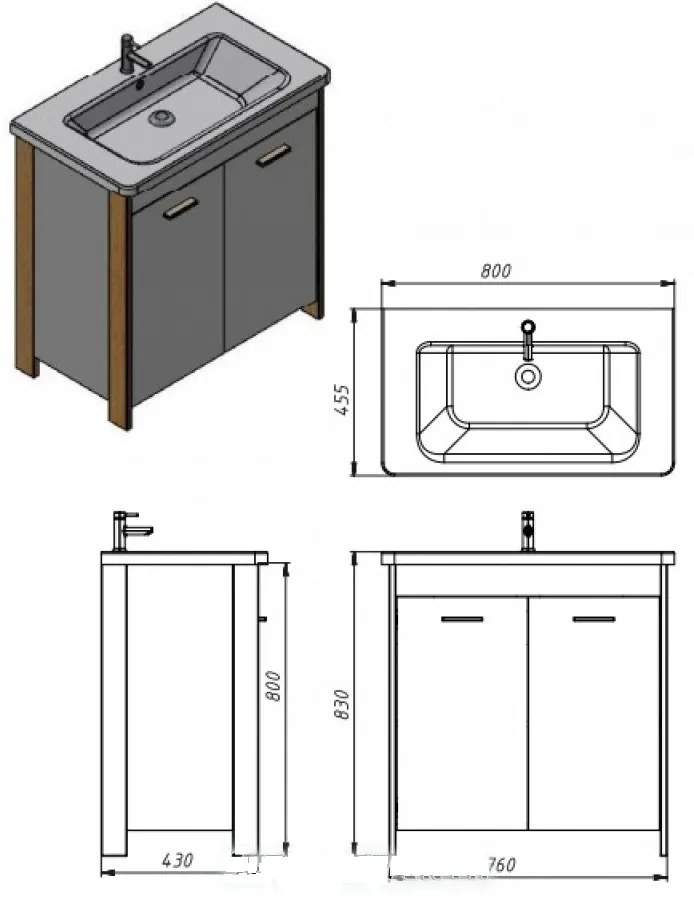 Lavedo Broadway Black 80 koupelnová skříňka s umyvadlem