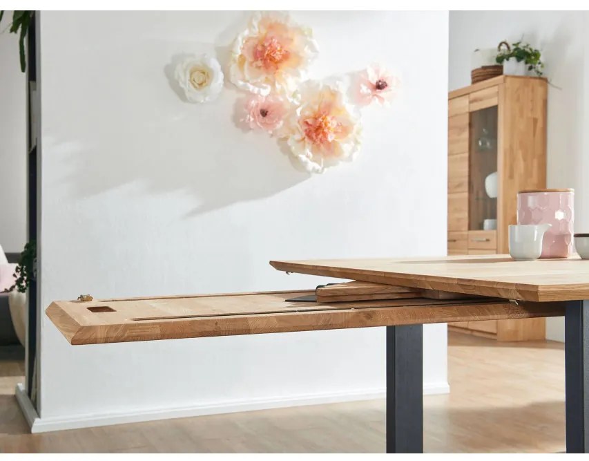 Rozkládací jídelní stůl masiv divoký dub a kov Sonata 180/230x90