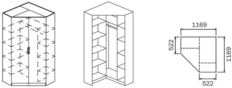 Rohová šatní skříň Case, dub artisan
