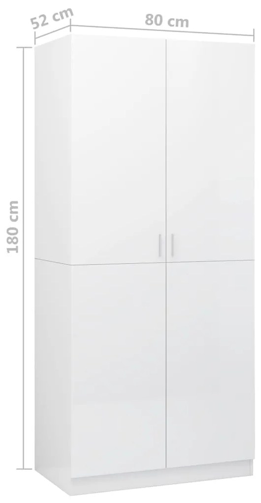 Šatní skříň bílá s vysokým leskem 80 x 52 x 180 cm dřevotříska - Default Title
