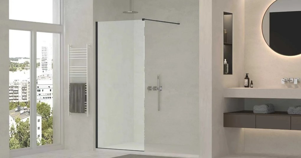 Erga Paris, sprchová zástěna Walk-In 30x200 cm, 8mm sklo námraza, černý profil, ERG-V02-PARIS-030x200-FR-BK