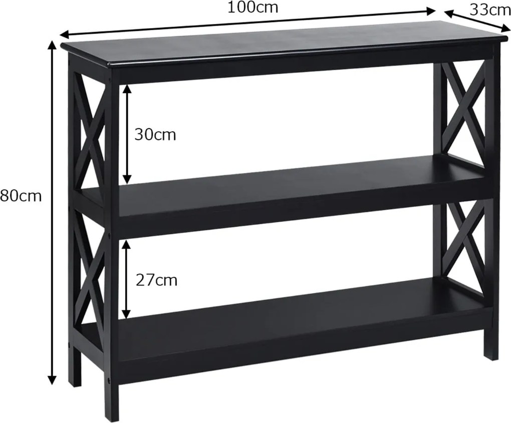 Costway Konzolový stolek průmyslový design s předsíň – 100 × 33 × 80 cm, černý