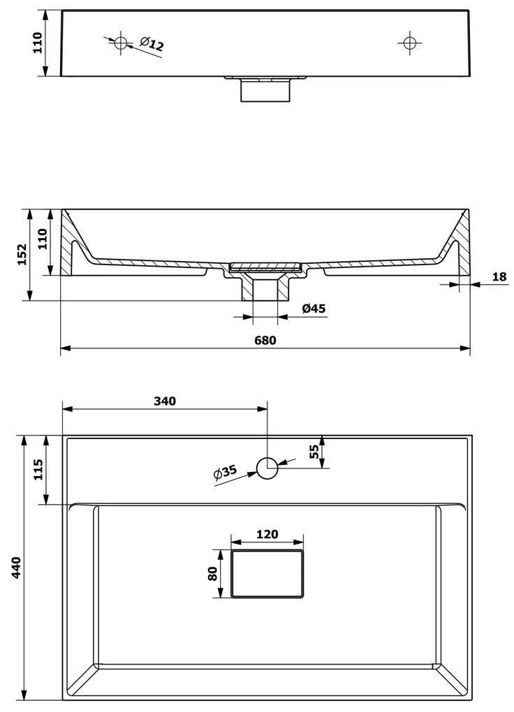 Sapho, GODIVA umyvadlo 68x44cm, litý mramor, bílá, GU068