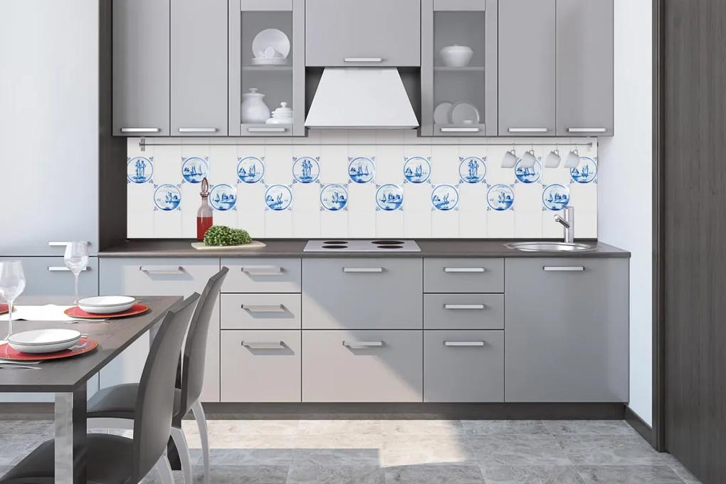 DIMEX | Fototapeta do kuchyně Modré kachličky KI-260-167 | 260 x 60 cm | modrá, bílá