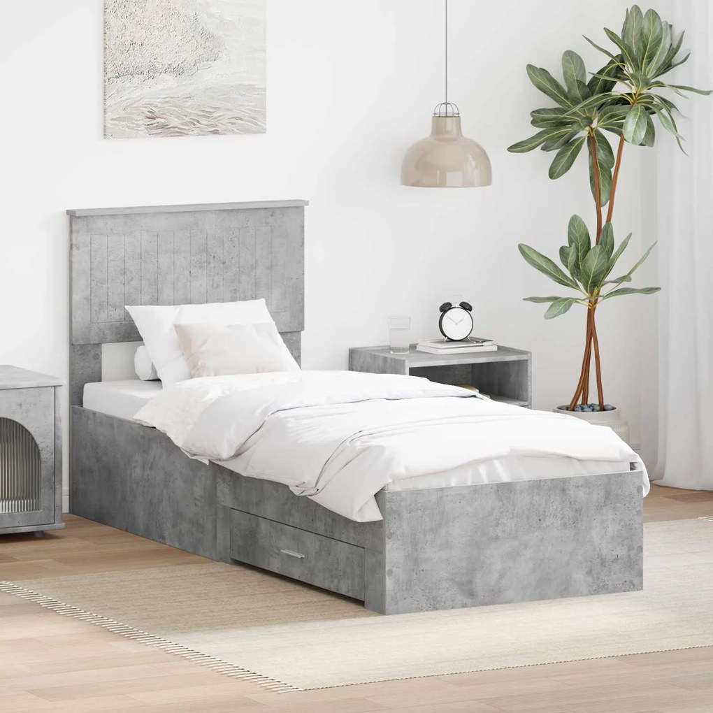 Rám postele se zásuvkou Betonově šedá a stříbrná 70 x 190 cm 3410961