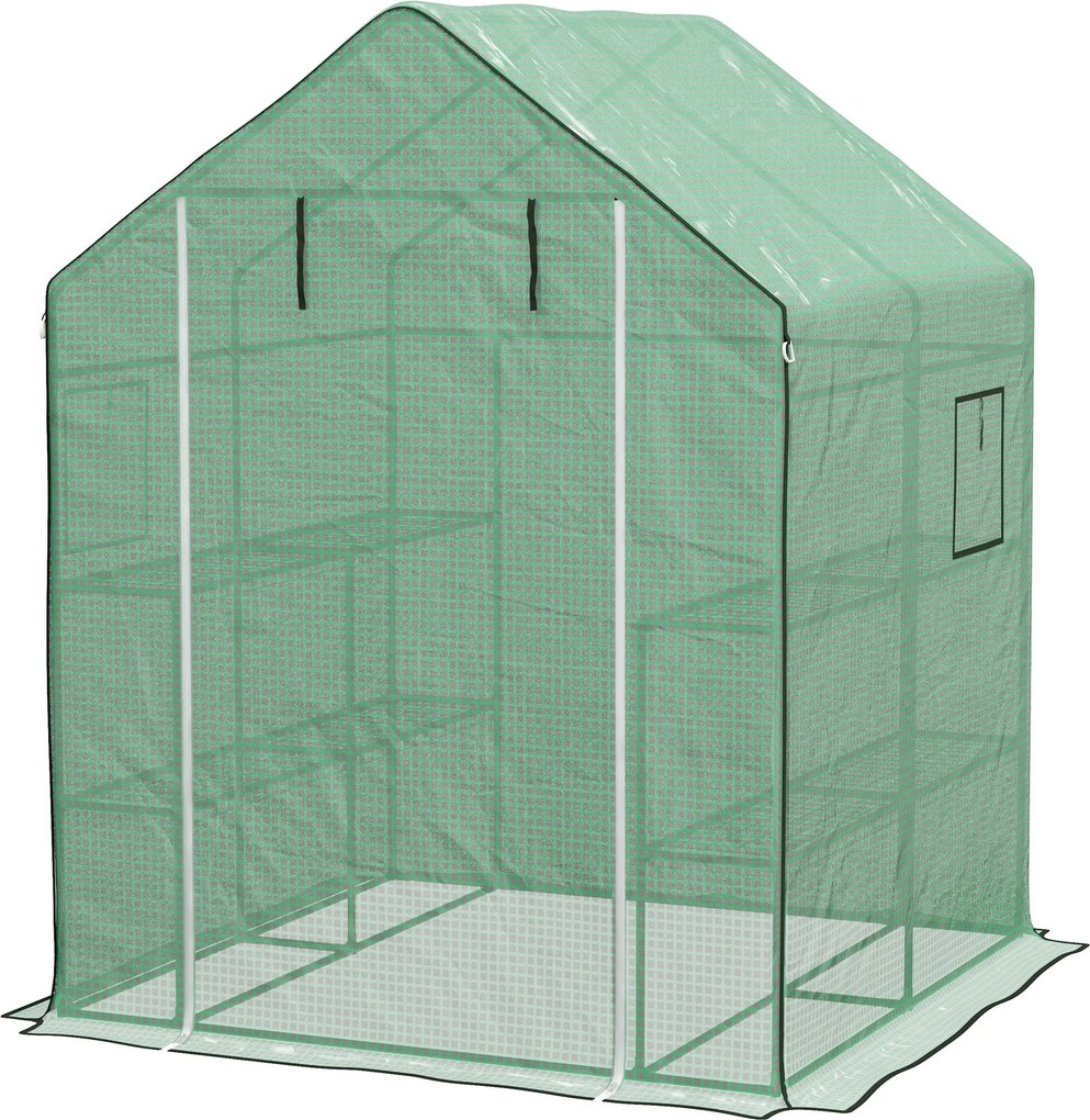 Zahradní skleník Outsunny s 3 police, balkonový skleník, zesílený tarp 135 g/m², ocelový rám, rolovací zipová vrata, pro zeleninu, rostliny a květiny…