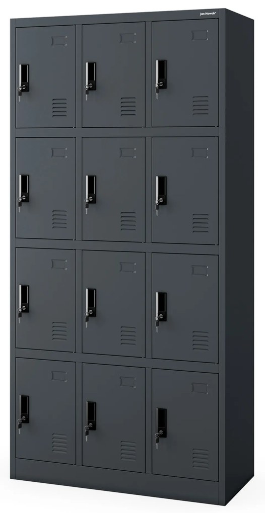 Šatní skříň s 12 uzamykatelnými boxy, antracitová, 900x1850x400 mm: MARCIN