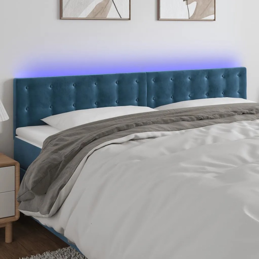Čelo postele s LED tmavě modré 160x5x78/88 cm samet 3122104