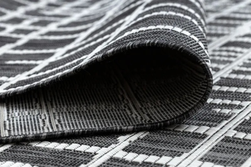 Dywany Łuszczów, Kusový koberec Sion Sisal Trellis 22144 black/ecru – na ven i na doma, 200x290, šedá, chodba / předsíň