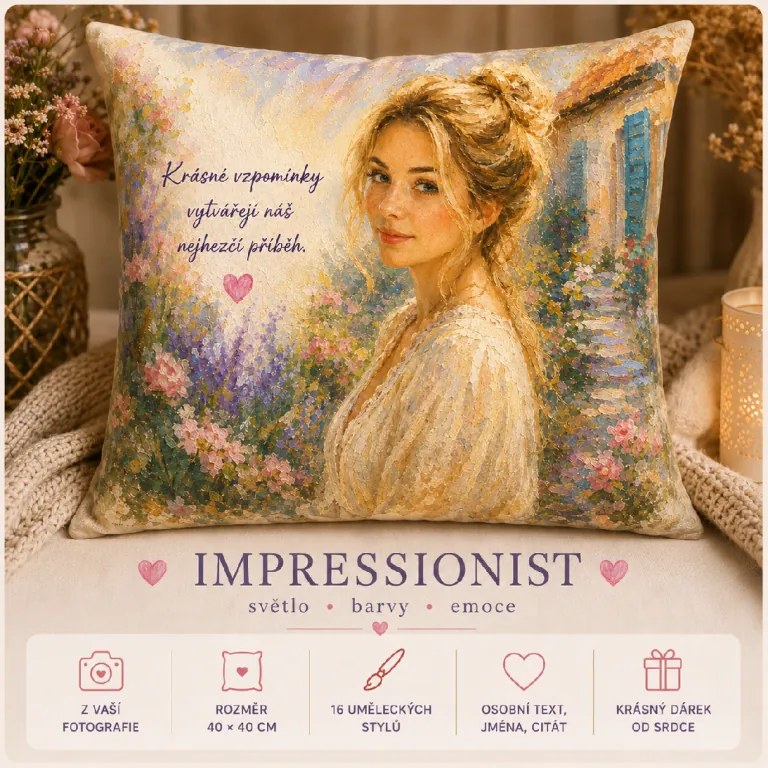 Personalizovaný polštář z fotografie – umělecký portrét 45 × 45 cm Styl portrétu:: Perokresba