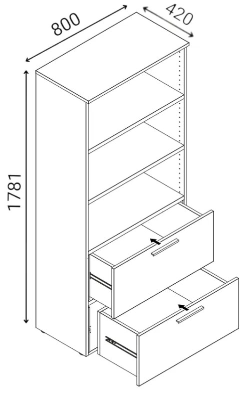 Skříň se zásuvkami pro závěsné složky PRIMO GRAY, 800 x 420 x 1781 mm, šedá/dub přírodní