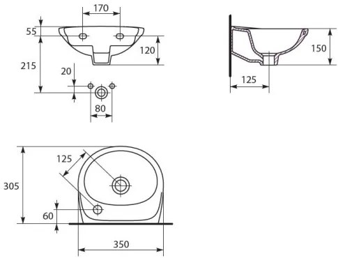 Cersanit Eko, keramické umyvadlo nástěnné, 35cm, K07-002-P