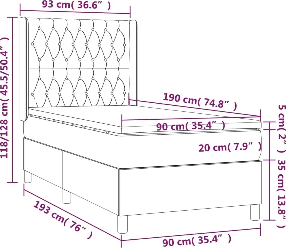 vidaXL Box spring postel s matrací 90x190 cm textil [3132197] Barva: Tmavě šedá