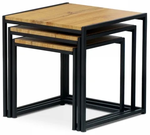 Odkládací stolky konferenční 3 ks divoký dub kov černý AF-3003 OAK