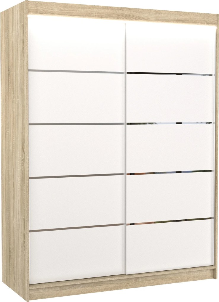 ADRK Furniture Posuvná skříň s LED osvětlením LUFT 150 SW-LUF-S+W-150+L-V143