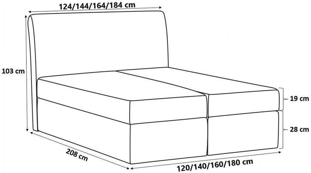 Čalouněná postel s prošívaným čelem SUSANA - 200x200, modrá + topper ZDARMA