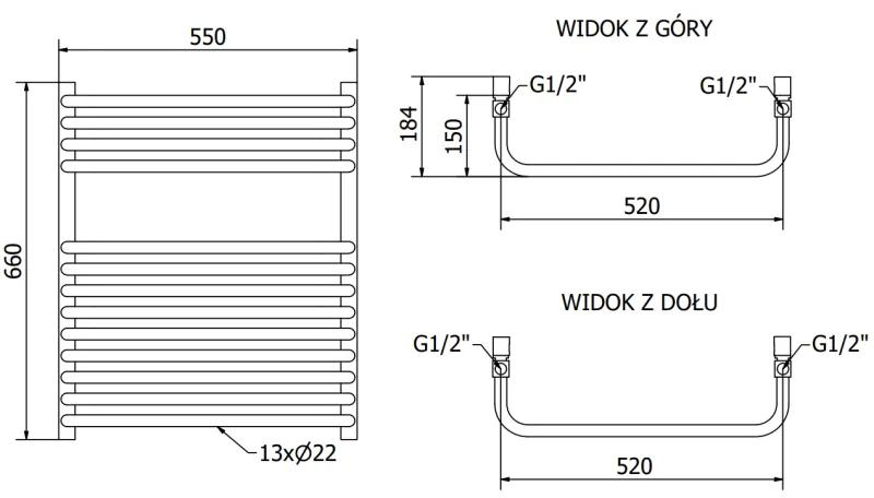 Mexen Apollo koupelnový radiátor 660 x 550 mm, 384 W, Černá - W117-0660-550-00-70