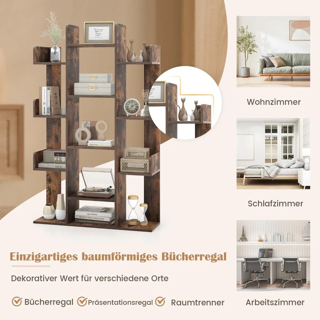 Costway Knihovna ve tvaru stromu se 13 otevřenými přihrádkami Úložná police