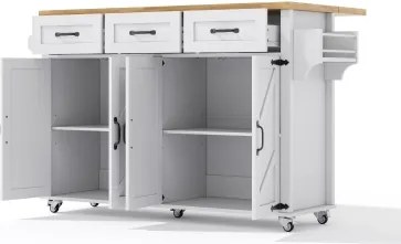 Aosom Kuchyňský ostrůvek s skládací pracovní deskou, 4 dveře, 3 zásuvky, oboustranné držáky na ručníky, design ve stodole stylu, 140 x 43/70 x 90,5 c…