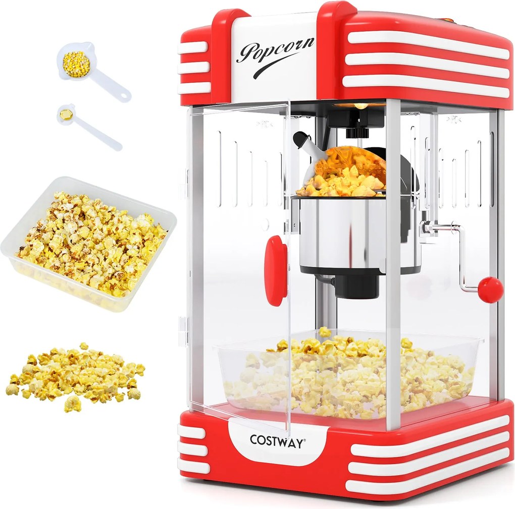 Costway Retro stroj na popcorn 300 W Stroj na popcorn ve stylu Cinema s hřejivým