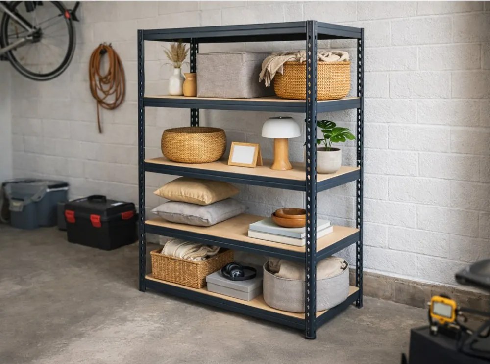 Akce 5x Regál 183x40x40 cm lakovaný 5-policový, nosnost 100 kg, RIVET - černý