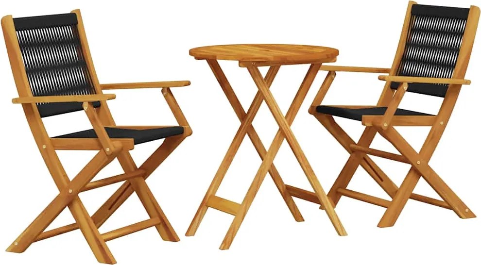 3dílný bistro set černý polypropylen a masivní dřevo 3281793