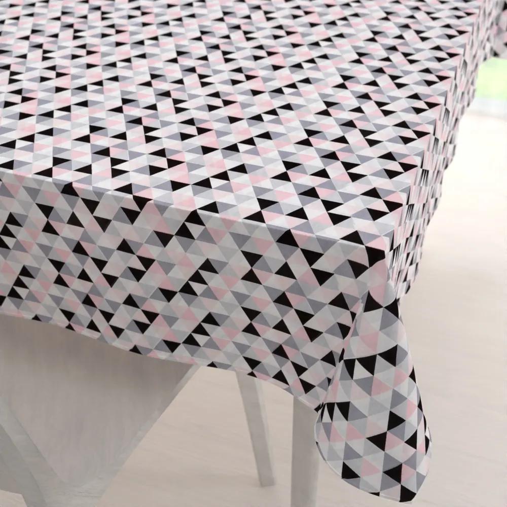 Biante Bavlněný obdélníkový ubrus Sandra SA-110 Růžovo-černo-šedé trojúhelníčky 120x200 cm