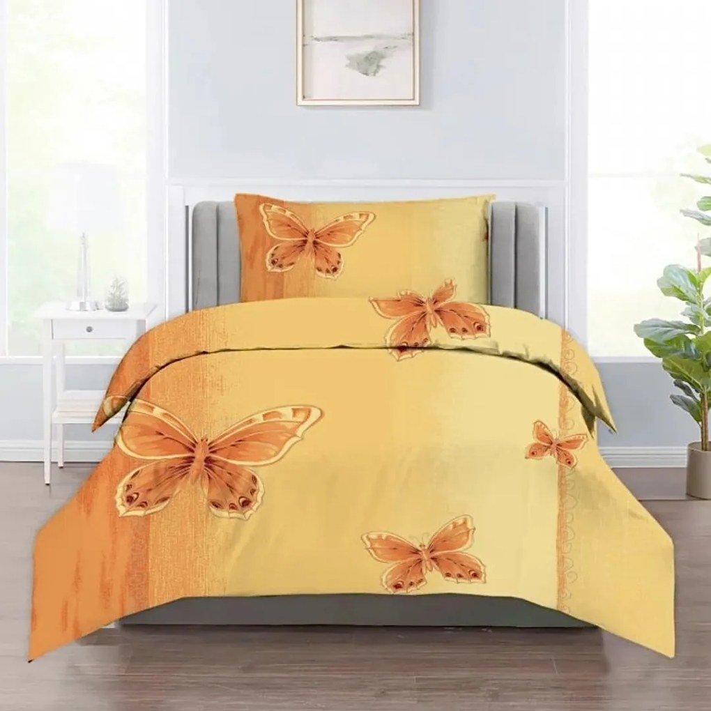 Povlečení bavlněné Motýli oranžové 200x140cm+90x70cm TiaHome