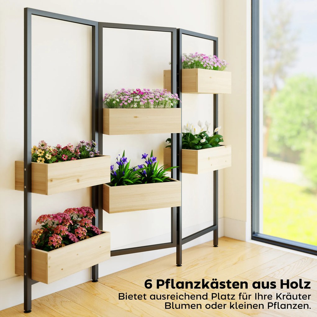 Outsunny Květinový truhlík se zástěnou, vyvýšený záhon se skládací mříží, 6 truhlíků s drenážními otvory, ocelové provedení