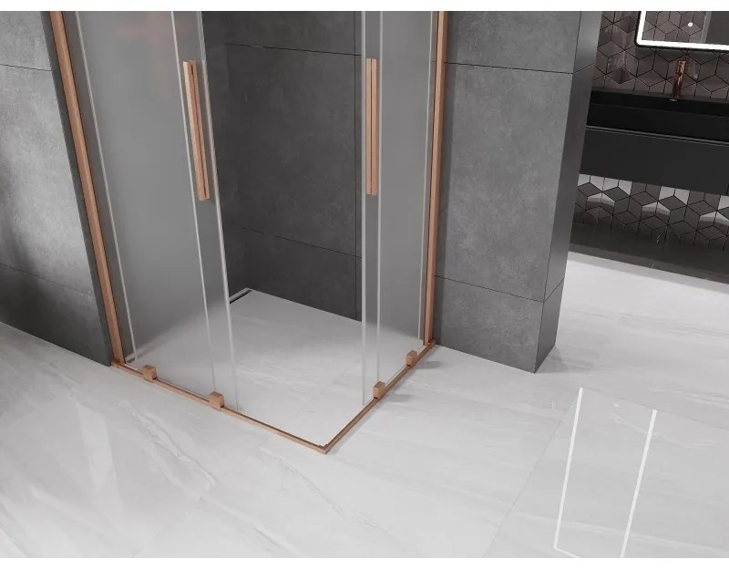 Mexen Velar Duo, sprchový kout s posuvnými dveřmi 90 x 80 cm, 8mm sklo námraza, měděná matná, 871-090-080-32-65