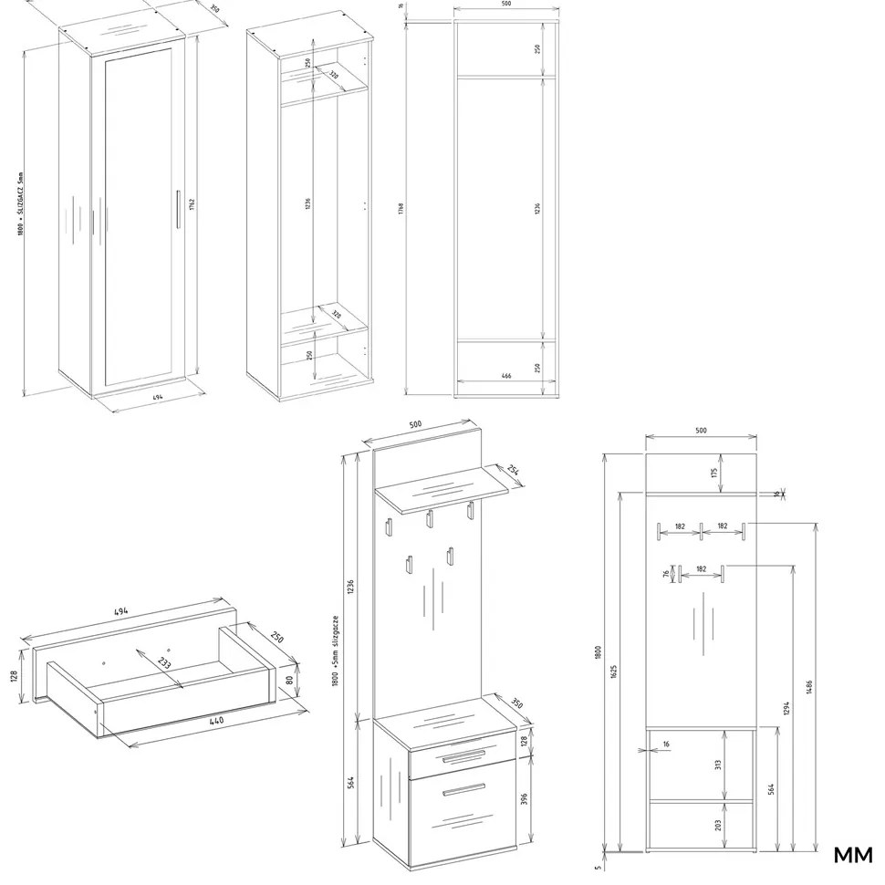 Předsíňová stěna DUO antracit/dub artisan
