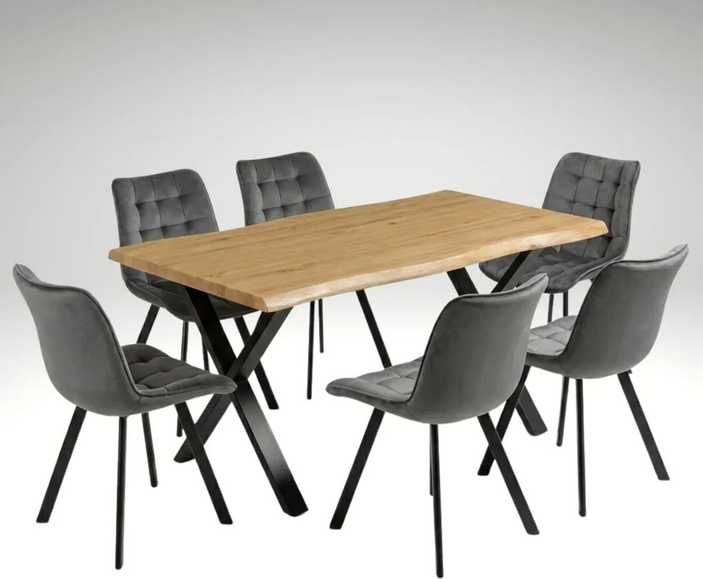 Vikio Jídelní set pro 6 osob 160x90 cm dub noha X šedá židle VJS236-6S-S