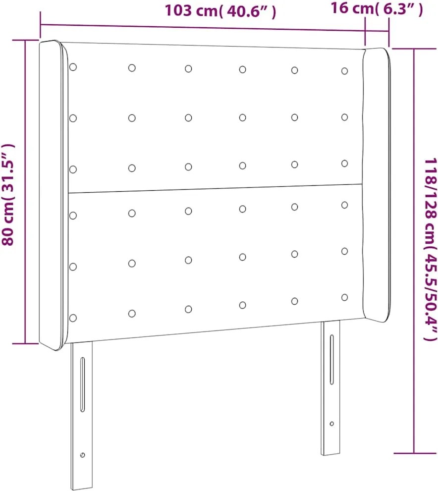 Čelo postele s LED tmavě modré 103 x 16 x 118/128 cm textil 3124528