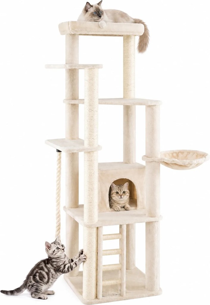 Costway Vícepatrové škrabadlo pro kočky 194 cm, béžové