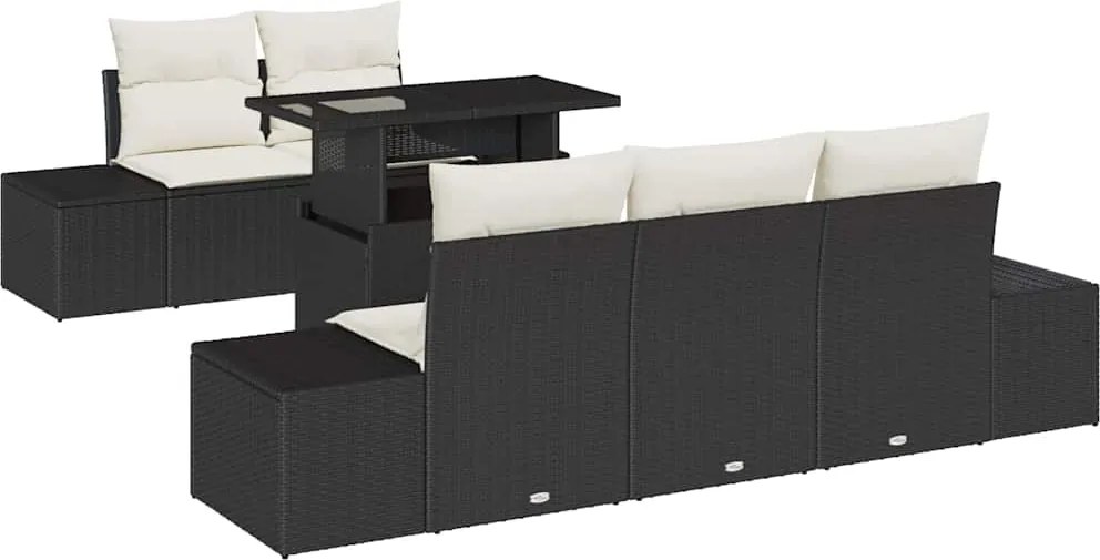Set pohovek 6 ks Černá a krémová polyratan 3349093