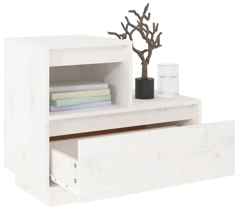 Noční stolek bílý 60 x 34 x 51 cm masivní borové dřevo - Default Title