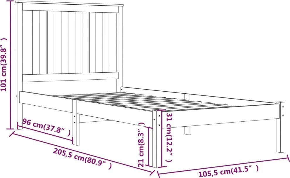 vidaXL Rám postele masivní borovice 100 x 200 cm [3103837] Barva: Přírodní